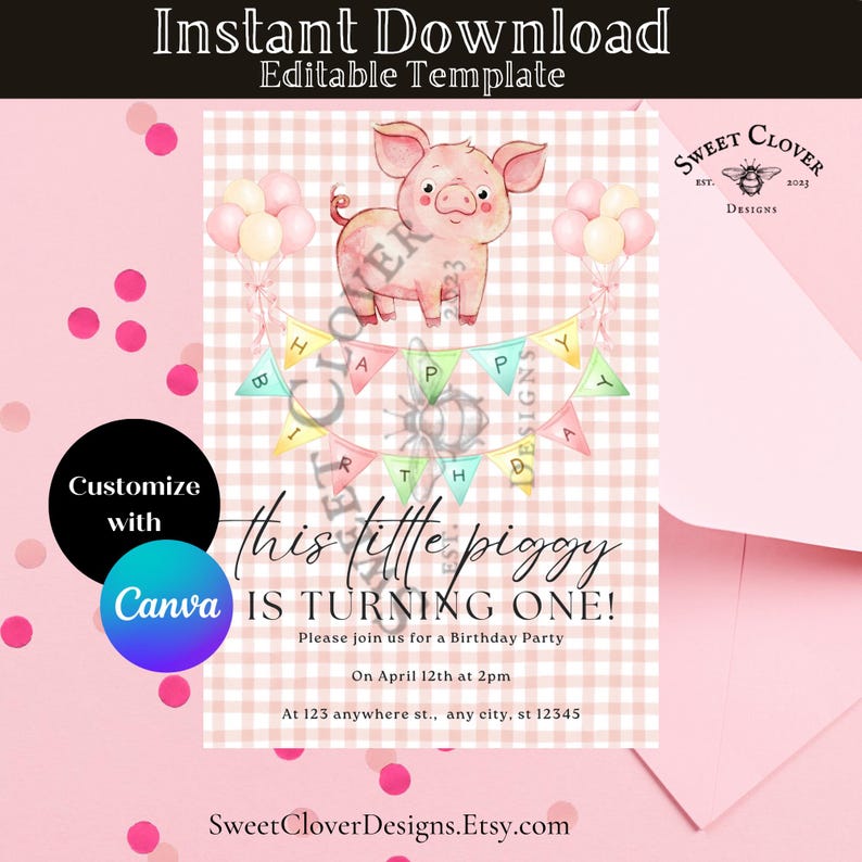 First Birthday Invitation Template This Little Piggy - Etsy