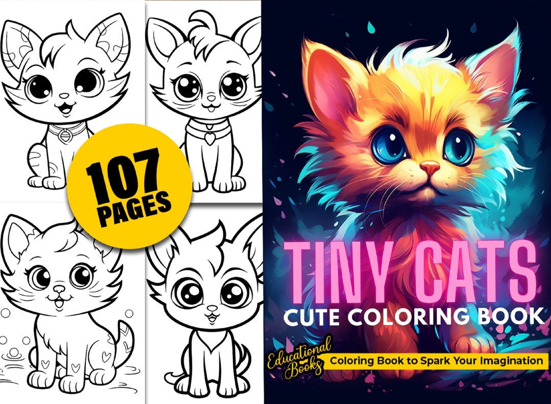 100 Printable Tiny Cats Cute Coloring Book for Relaxingkids - Etsy ...
