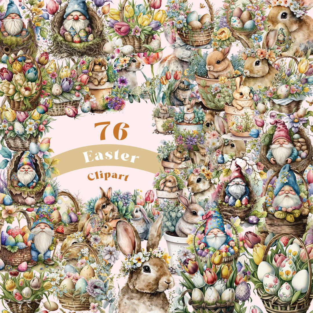 Watercolor Easter Clipart Bundle Easter Bunny Easter Egg Easter Basket ...
