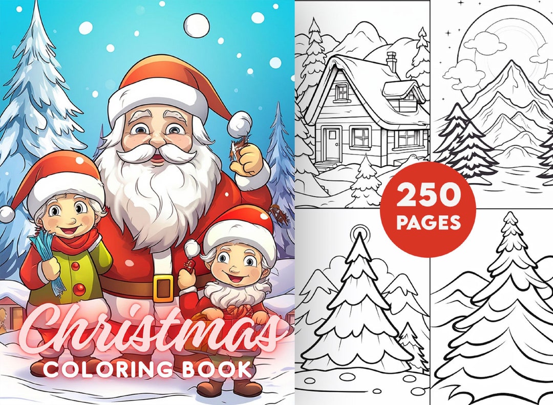 250 Pages Kids Christmas Coloring Pages Bundle Santa Claus Snowmen Xmas ...