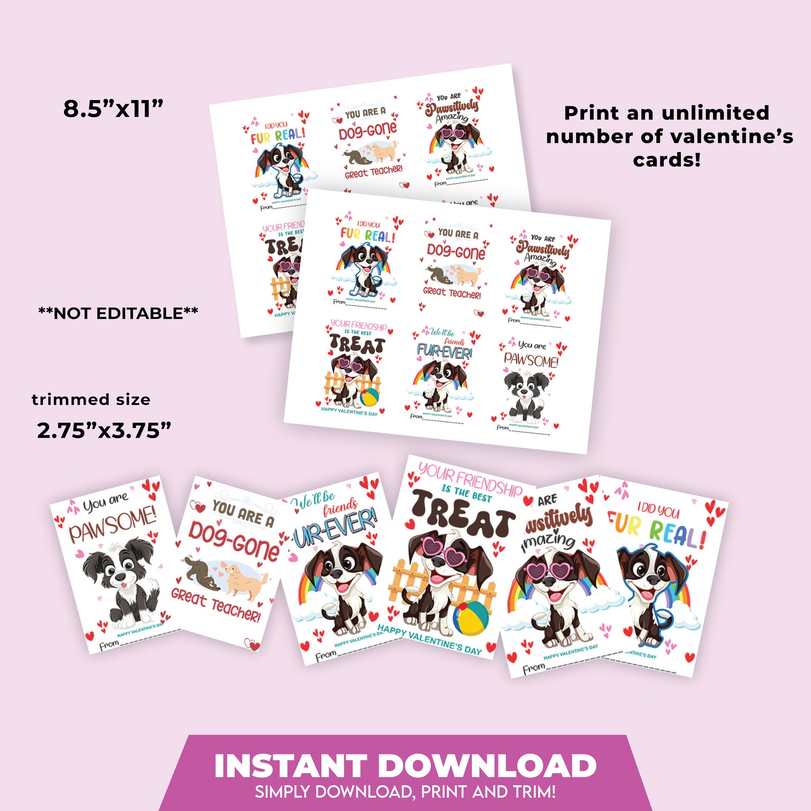 Printable Dog Valentine's Day Cards Classroom Valentine's Day Cards for ...