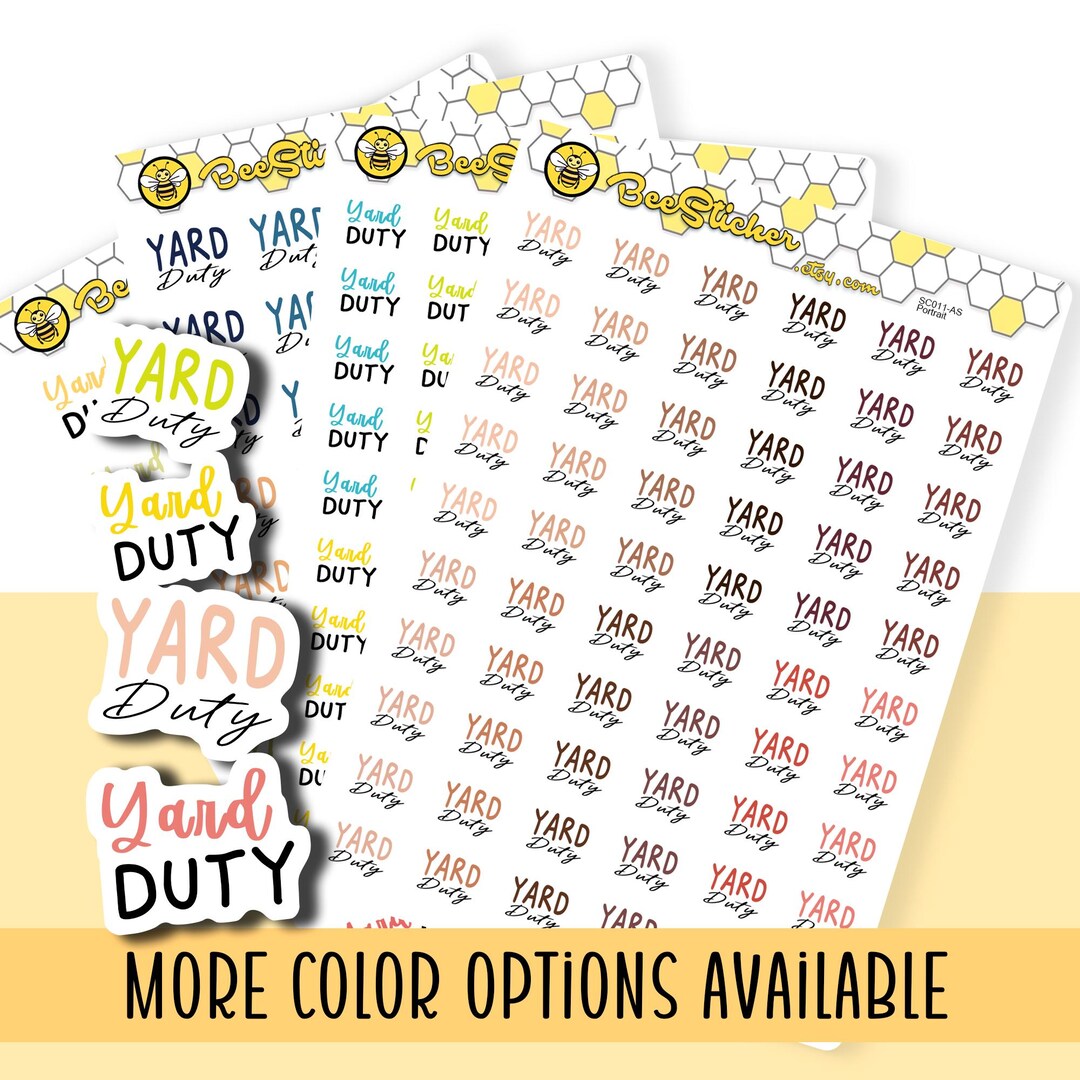 Yard Duty Planner Stickers | Choose From 2 Fonts and Multiple Colors ...