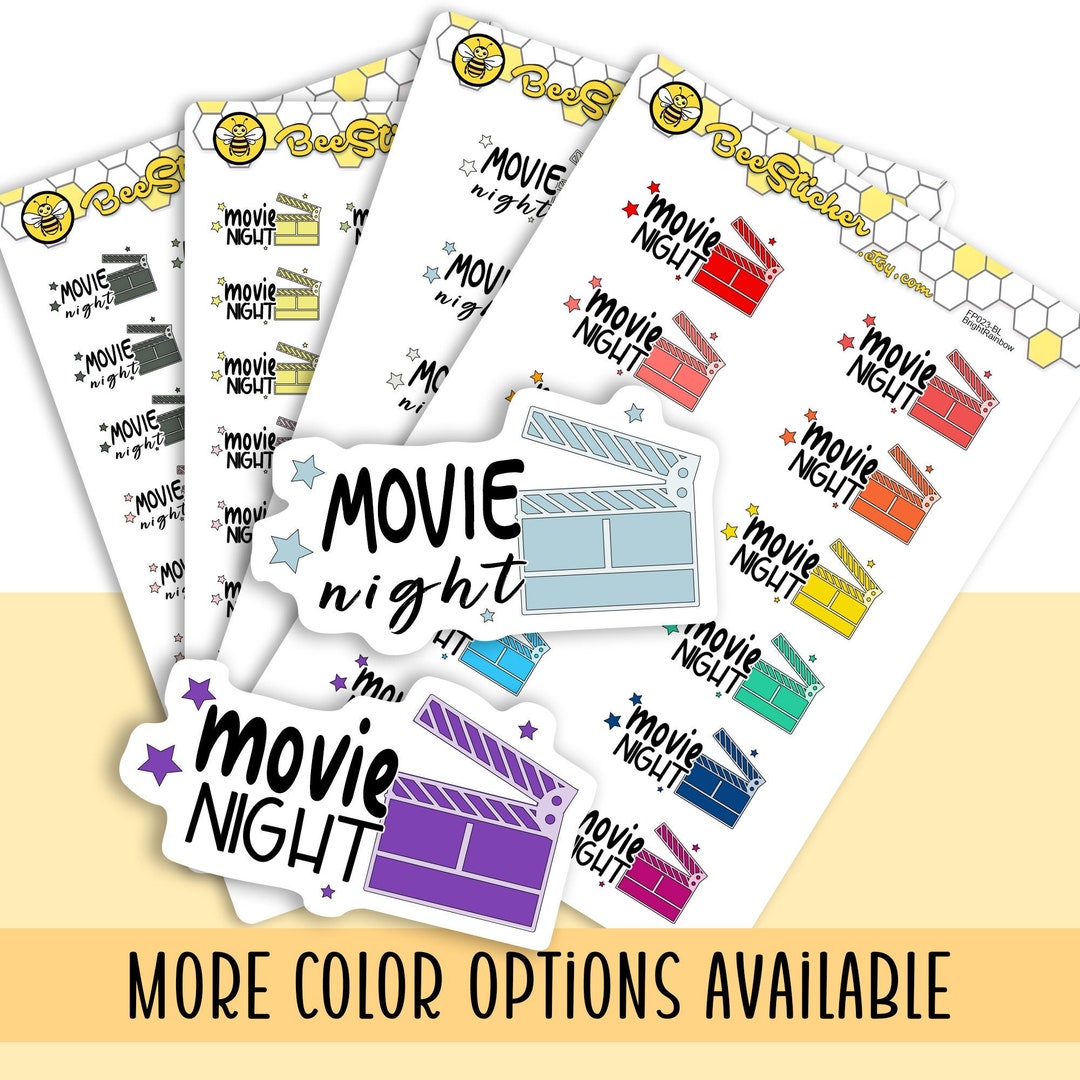 Movie Night Stickers | Choose From Multiple Colors | Planner Stickers ...