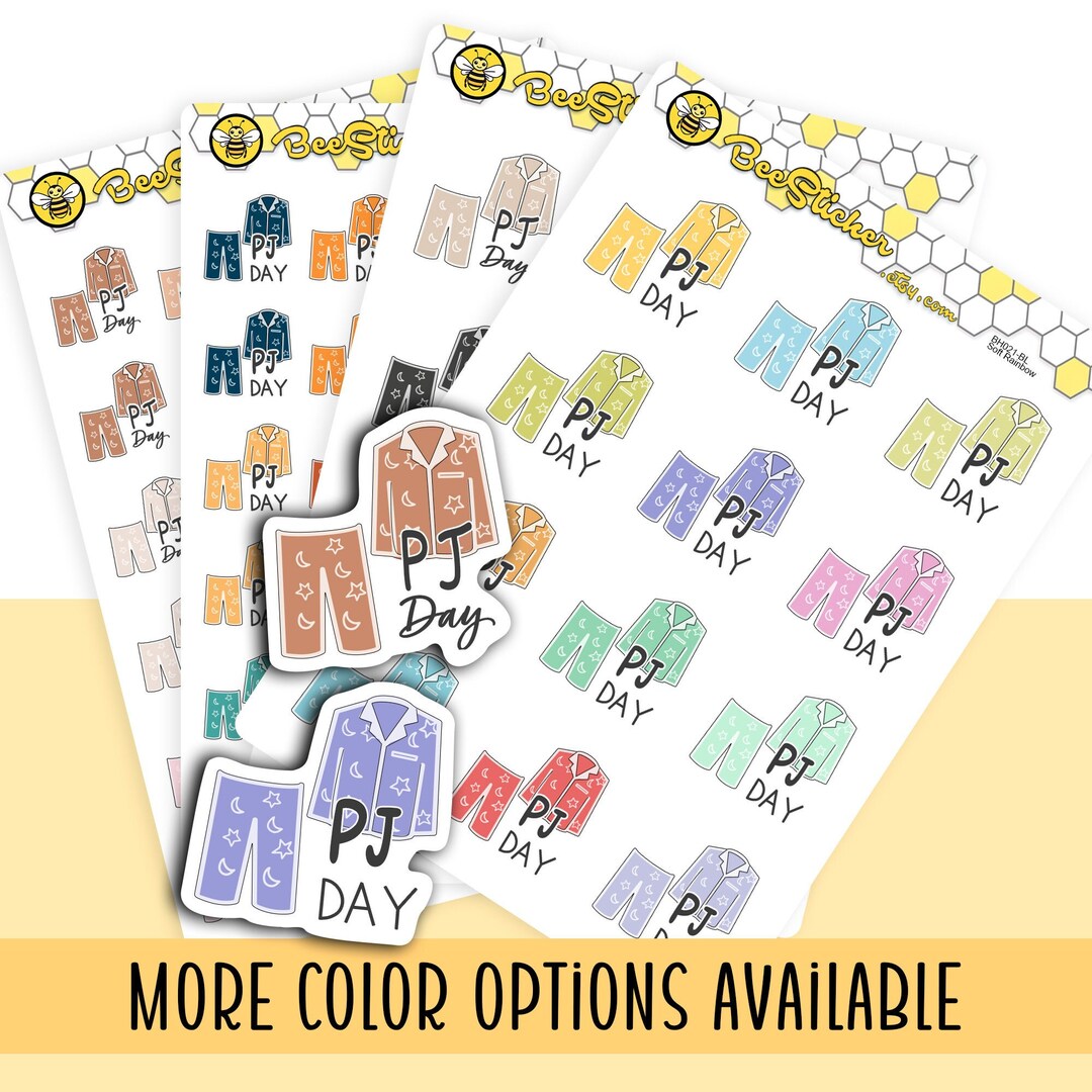 PJ Day Pajama Stickers | Choose From 2 Fonts and Multiple Colors ...