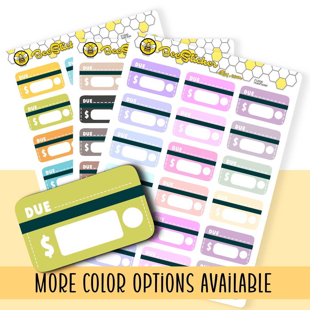 Credit Card Bill Due Stickers | Choose From Multiple Colors | Planner ...