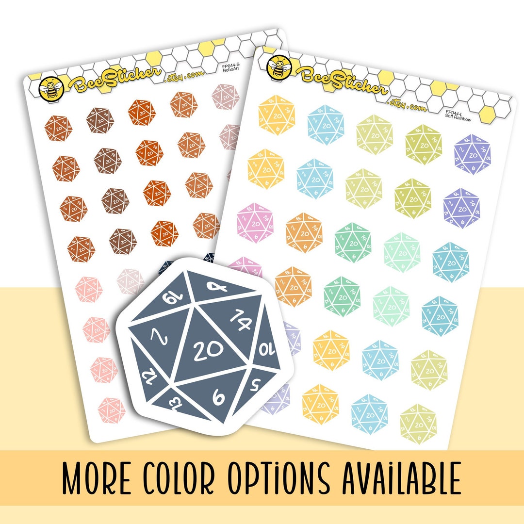 20 Sided Dice Stickers | Choose From Multiple Colors | Planner Stickers ...
