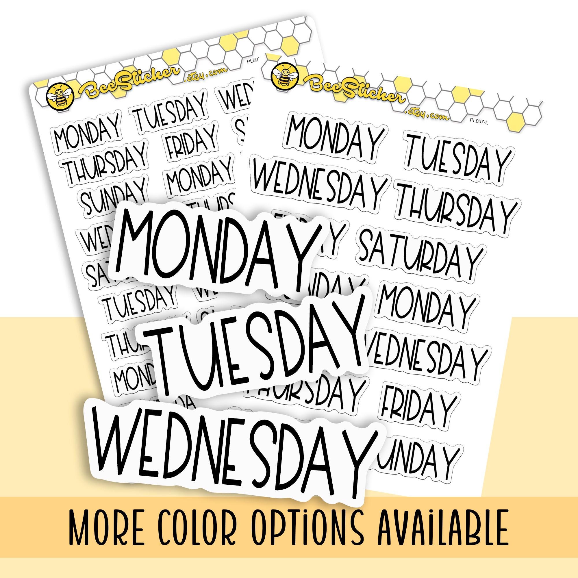Days of the Week Stickers | Choose From Multiple Colors | Planner ...