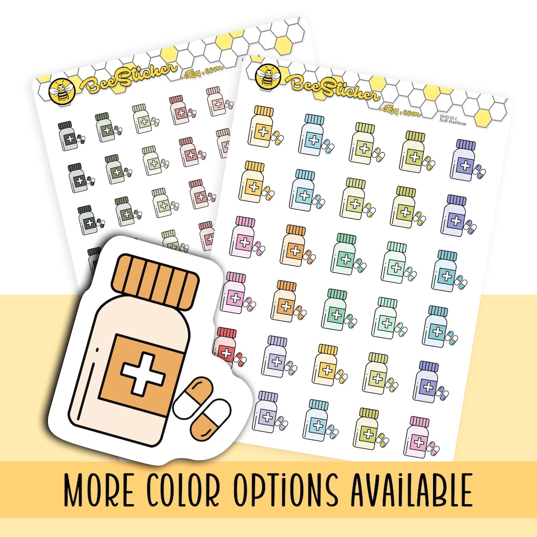 Medicine Bottle / Pill Jar Icon Stickers | Choose From Multiple Colors ...