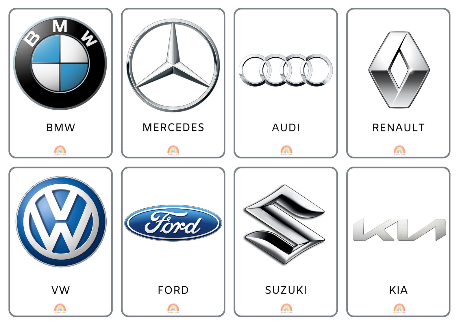 Car Brands Logos Flashcards - New and Updated (70 Logos) - Etsy