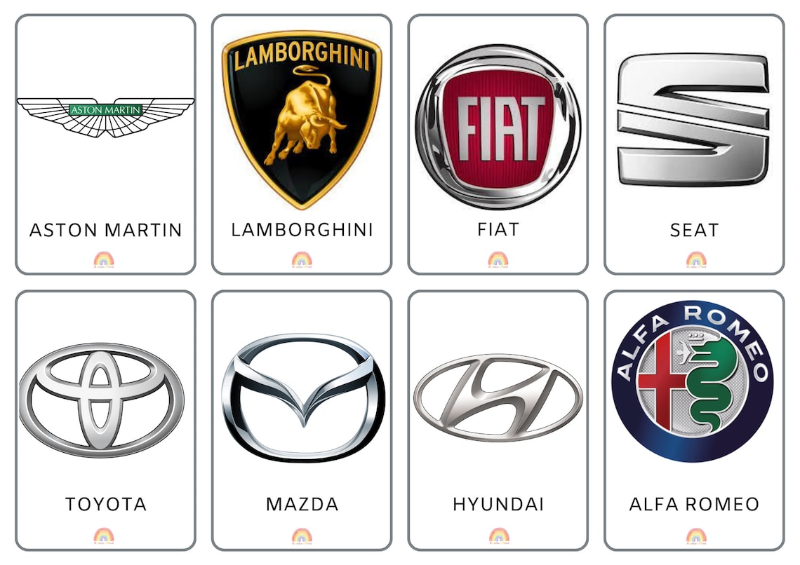 Car Brands Logos Flashcards - New and Updated (70 Logos) - Etsy