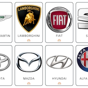 Car Brands Logos Flashcards - New and Updated (70 Logos) - Etsy