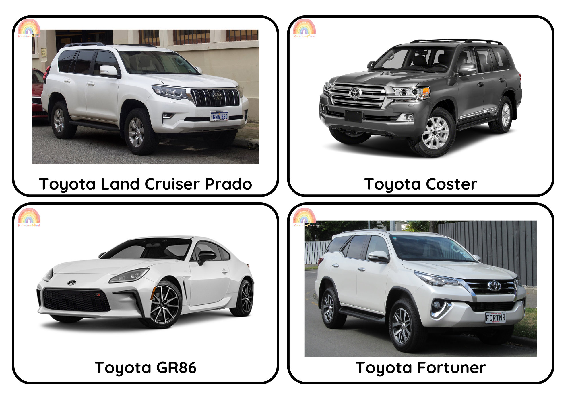Toyota Car Models - Flashcards - Etsy