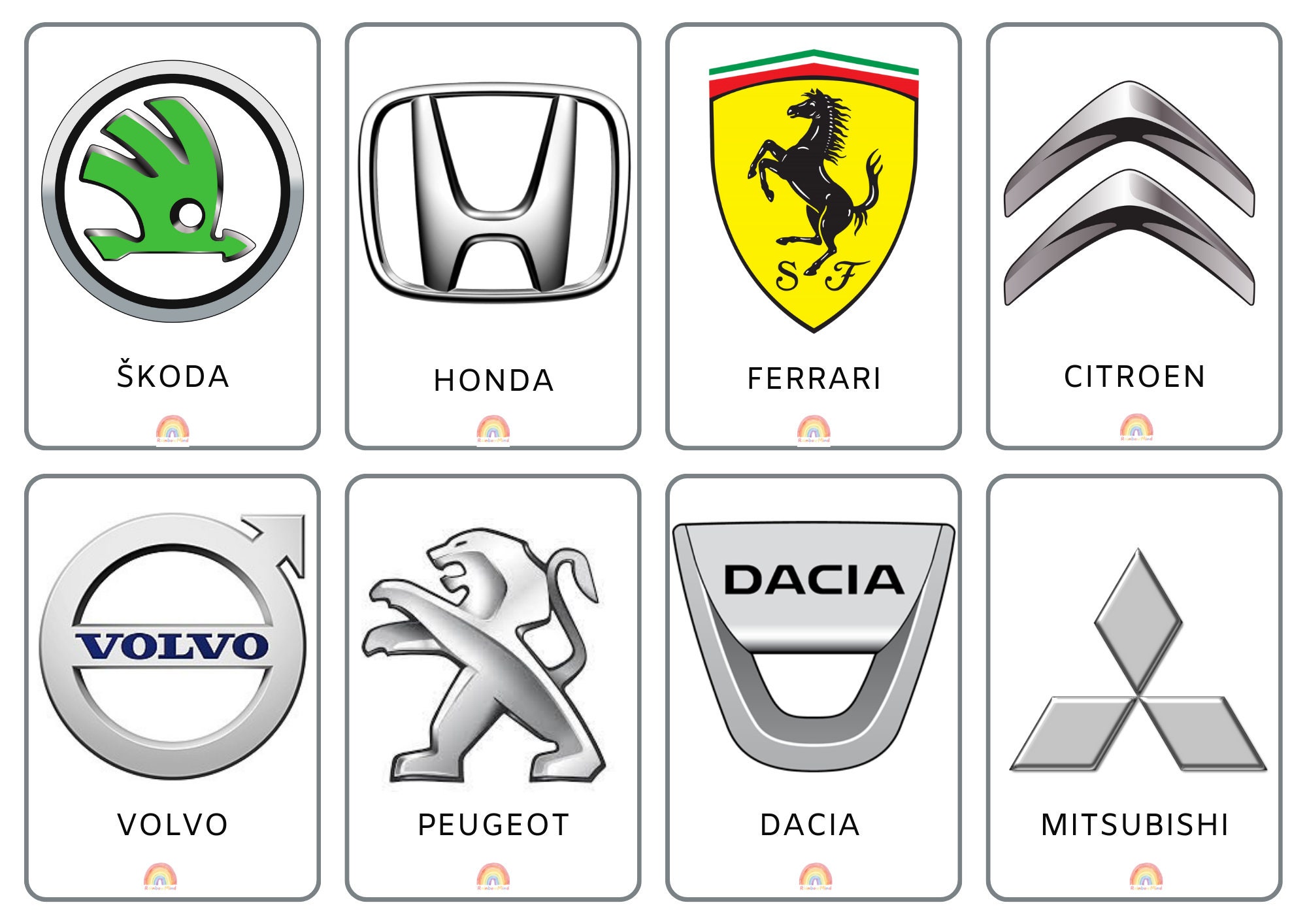 Car Brands Logos Flashcards - New and Updated (70 Logos) - Etsy
