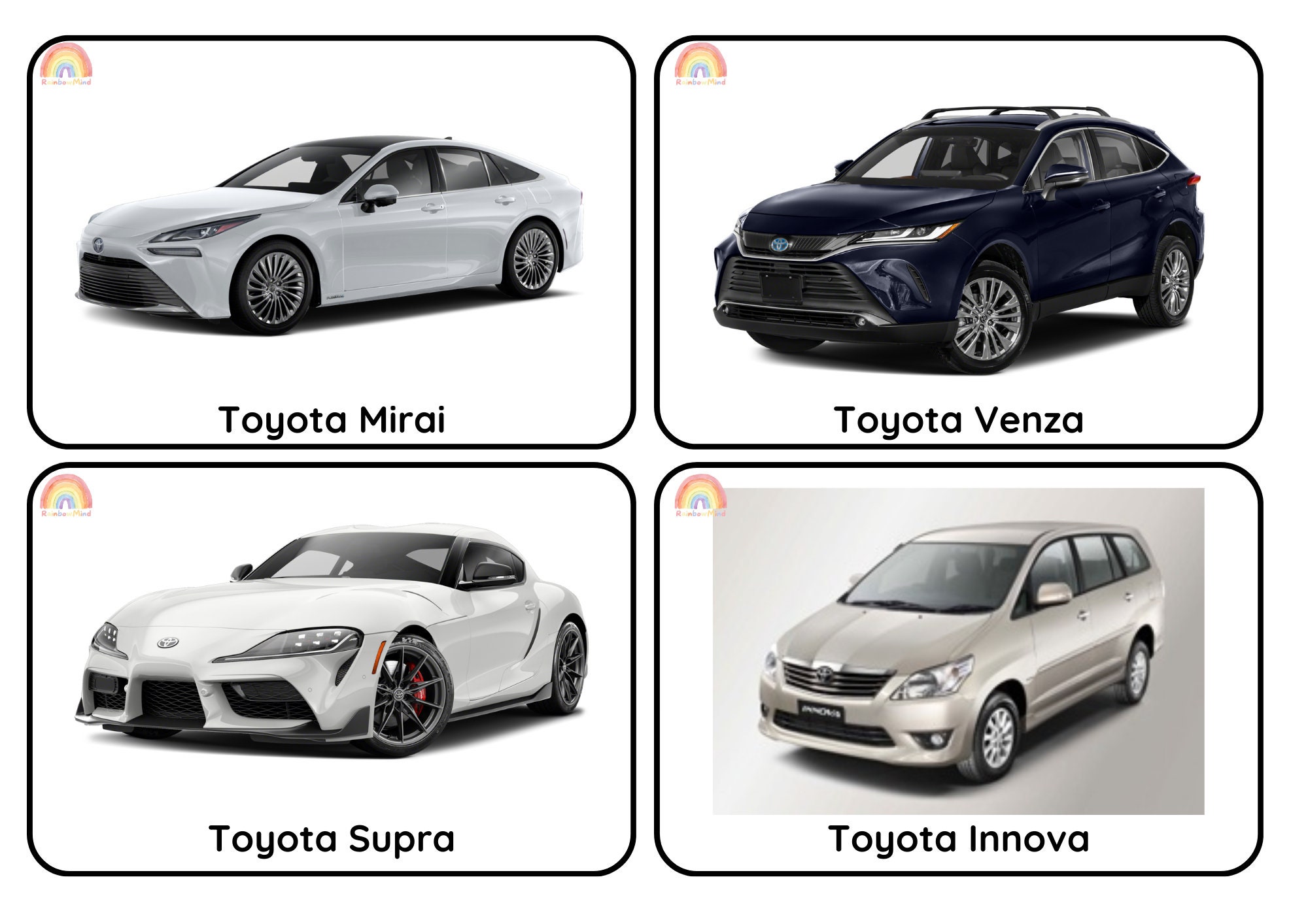 Toyota Car Models - Flashcards - Etsy