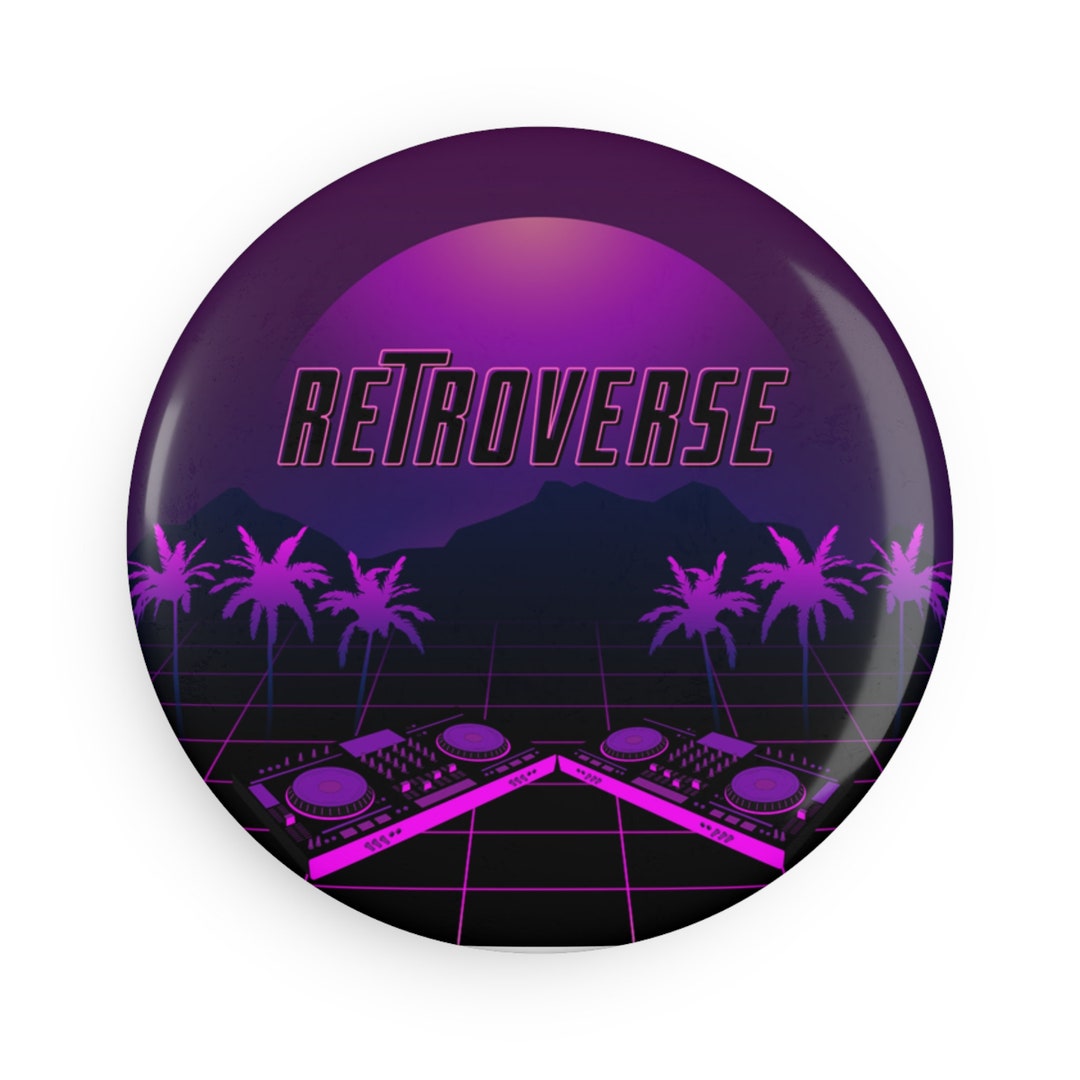 Retro 80s Synthwave Retroverse Round Button Magnet Sticker - Etsy