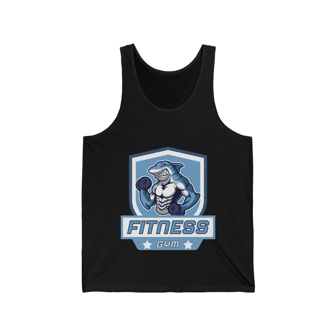 Fitness Shark Mascot Workout Tank, Unisex Gym Sports Top, Muscle ...