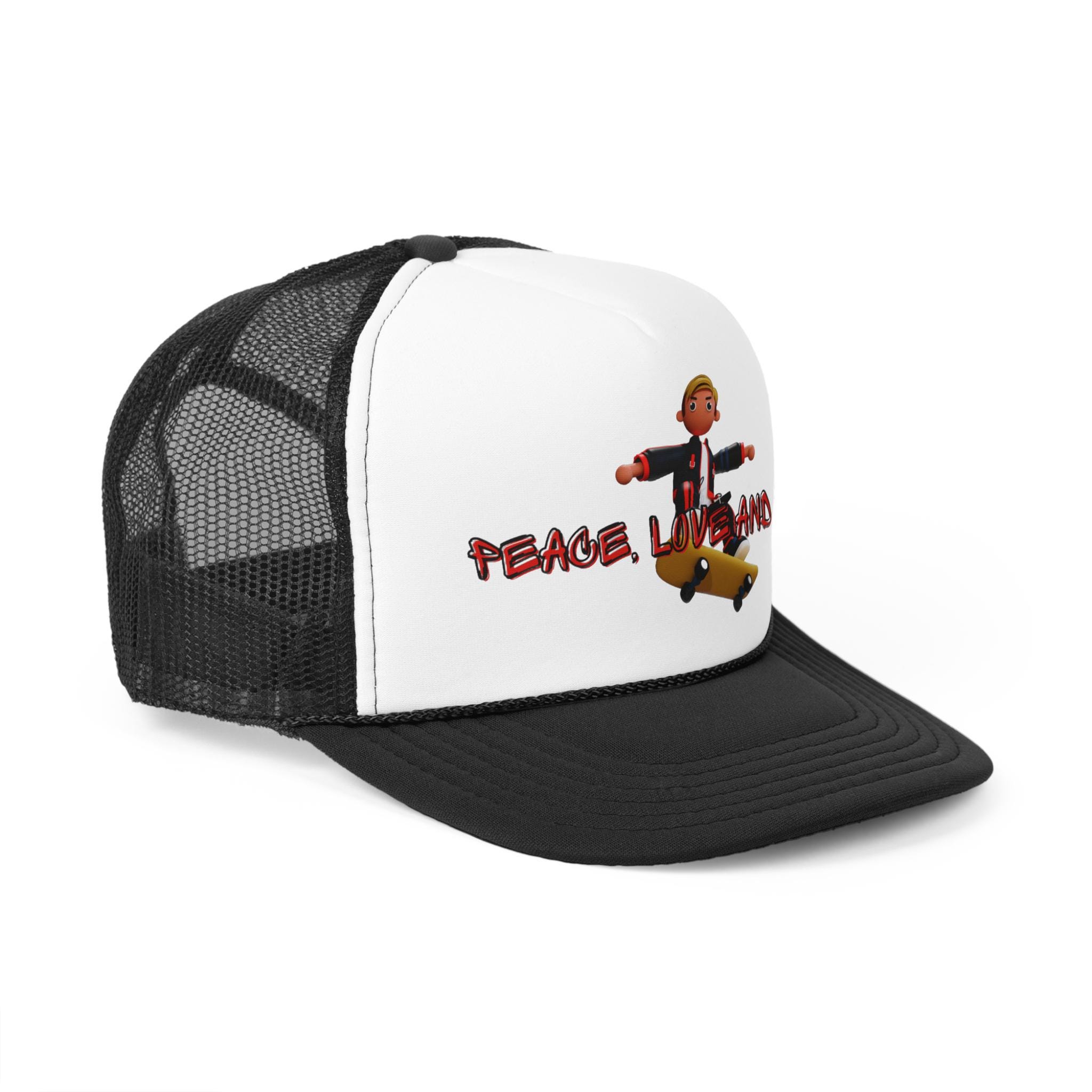 Peace, Love and Sk8 3D Skater Boy Skateboarding Trucker Cap - Gift for ...