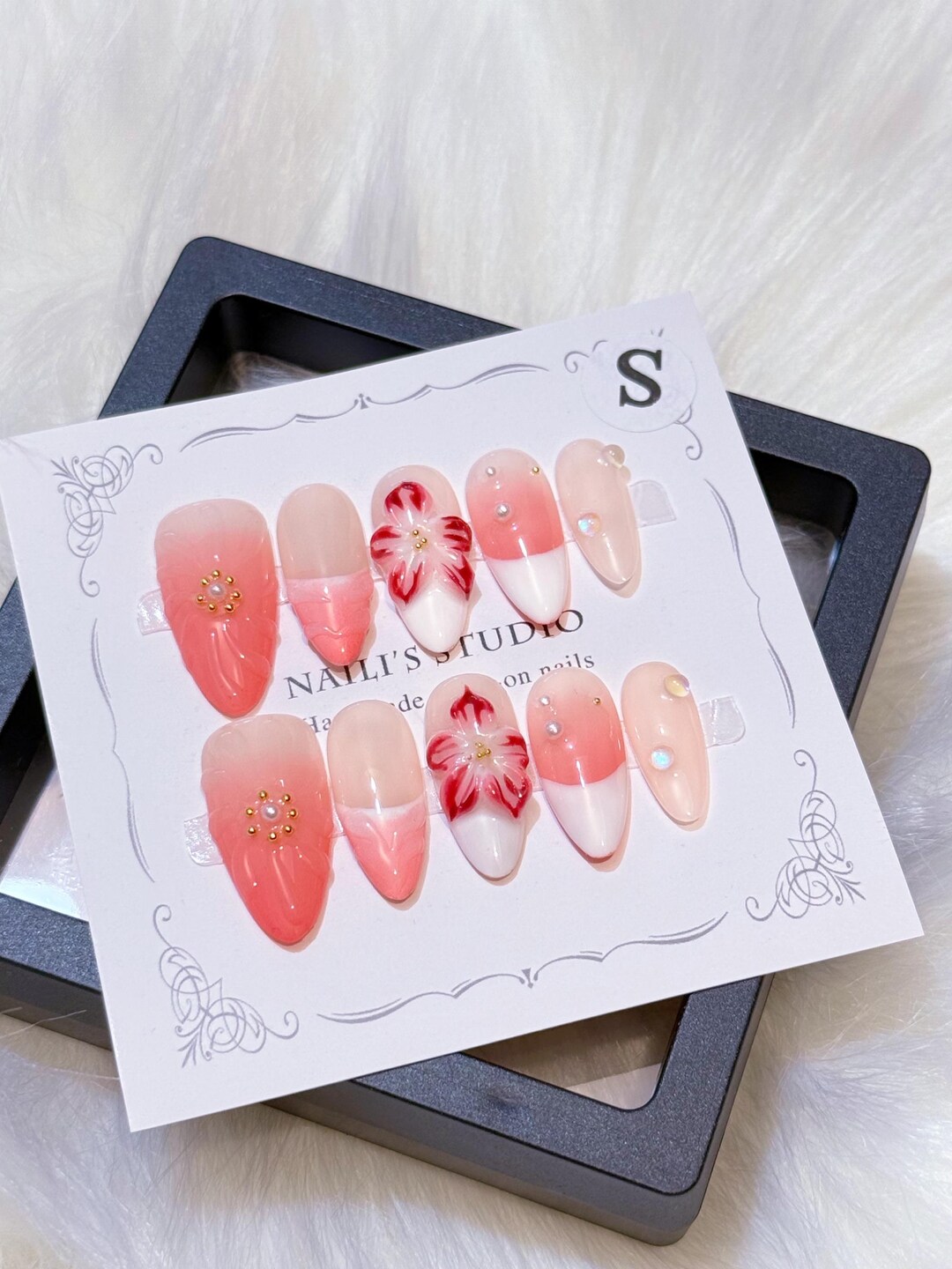 Neutral Color Nails With 3D French Tips/3d Flower Nails/blush Pink ...