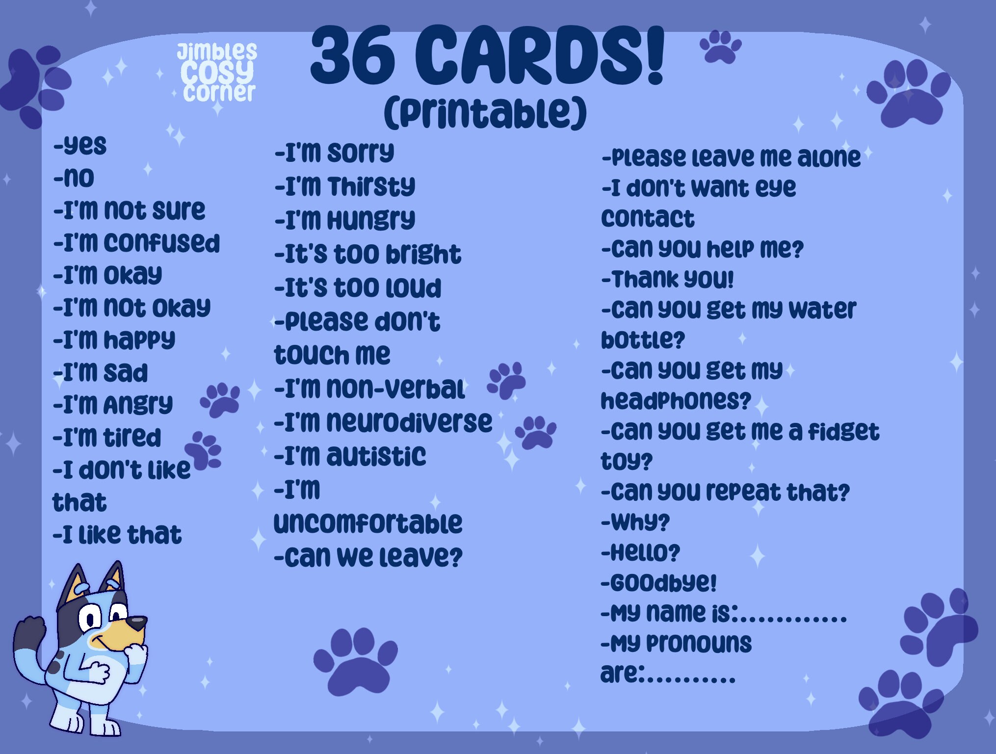 Bluey Themed Printable Communication Cards for Non-verbal and - Etsy UK