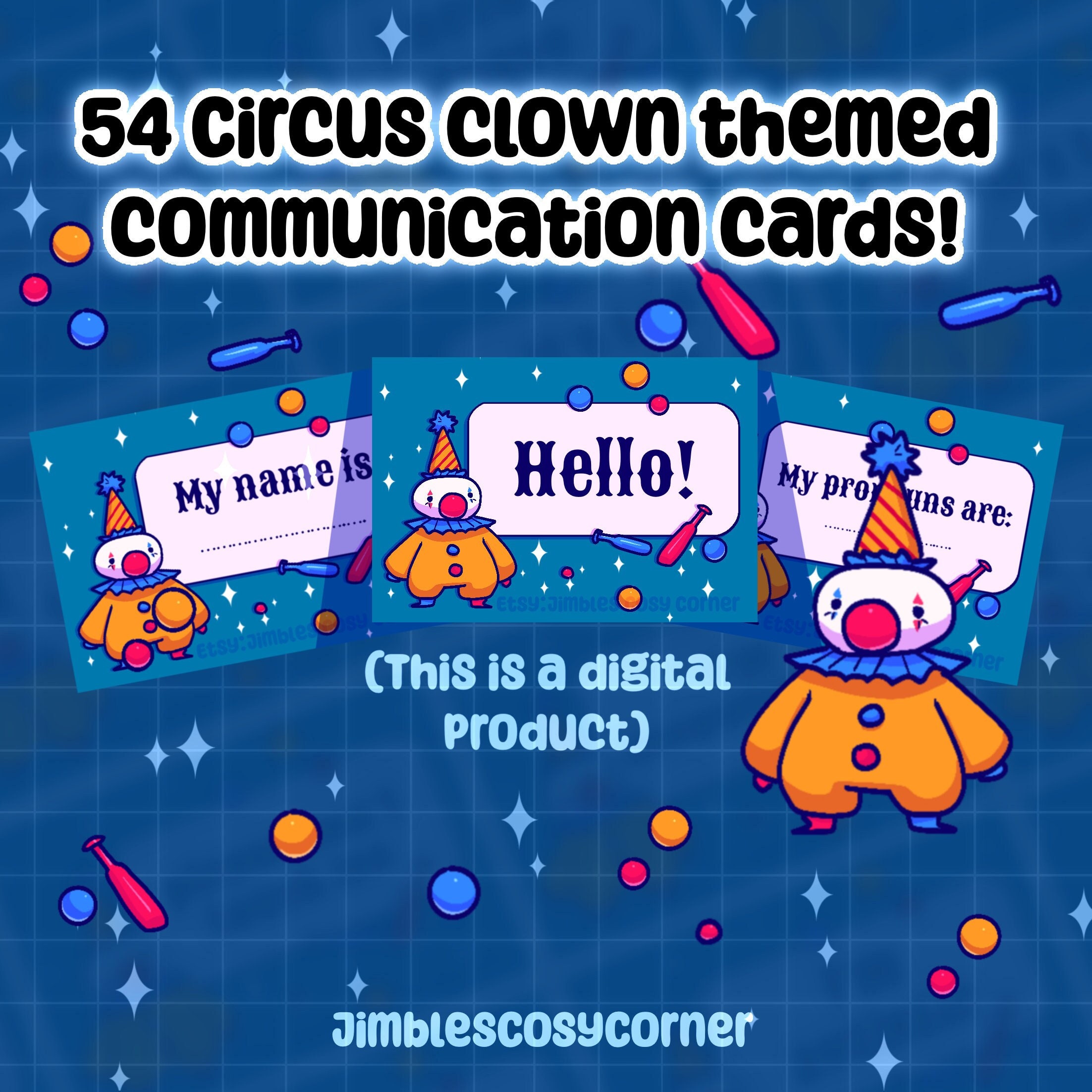 54 Circus Clown Themed Printable Communication Cards for Neurodivergent ...