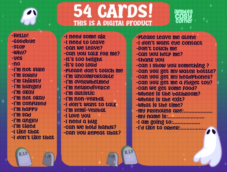 54 Halloween Themed Printable Communication Cards for Neurodivergent ...