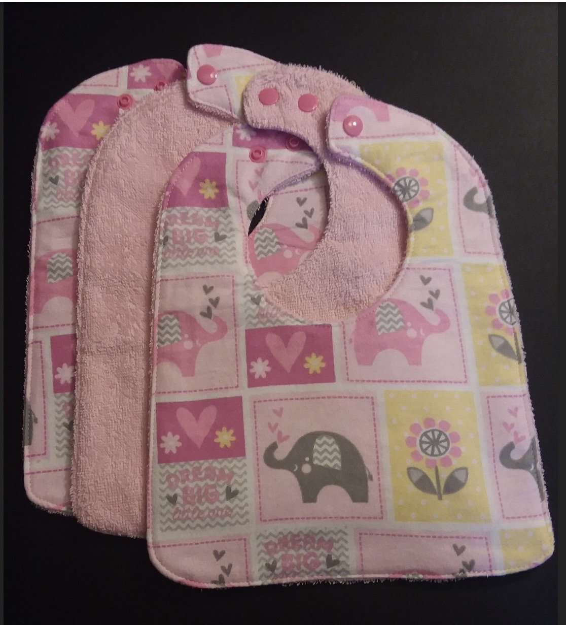 Pink Elephant Baby Bib, Cotton Terrycloth, Snap Closure - Etsy