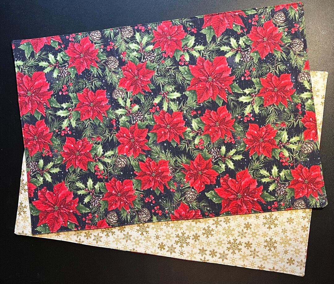 Christmas Holly Poinsettias 2 Reversible Holiday Placemat (set of 4) - Etsy