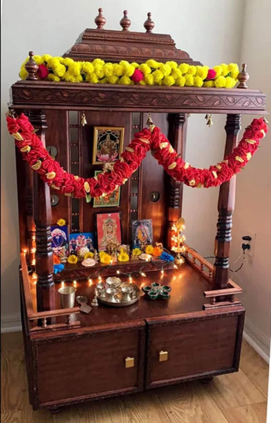 Traditional Wooden Home Temple Pujaa Mandir Handcrafted 55'' Large ...