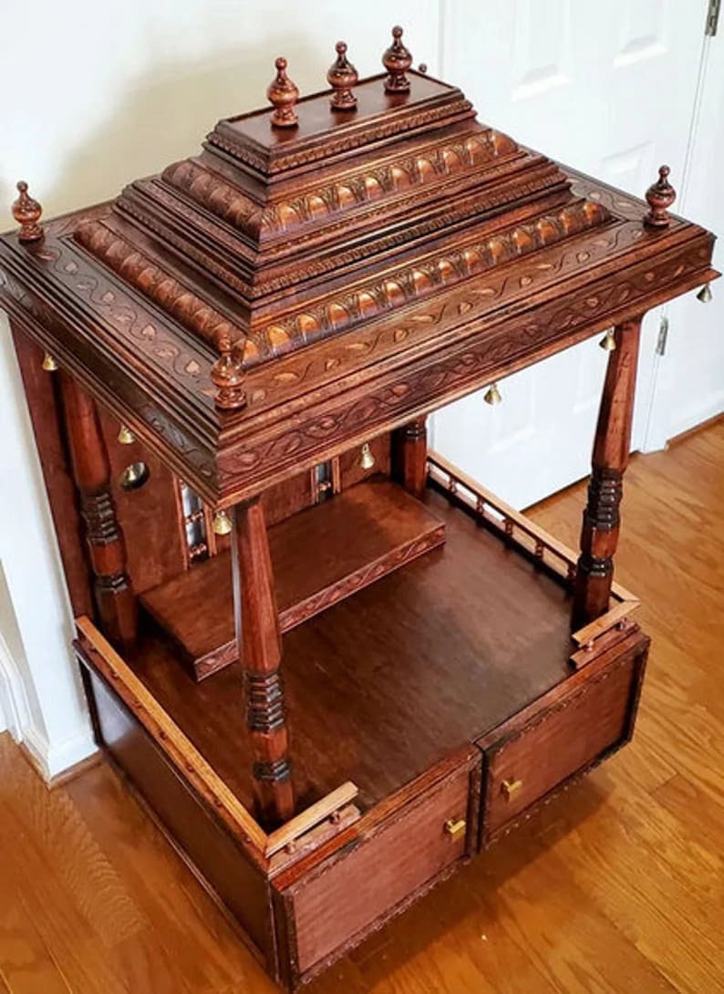 Traditional Wooden Home Temple Pujaa Mandir Handcrafted 55'' Large ...