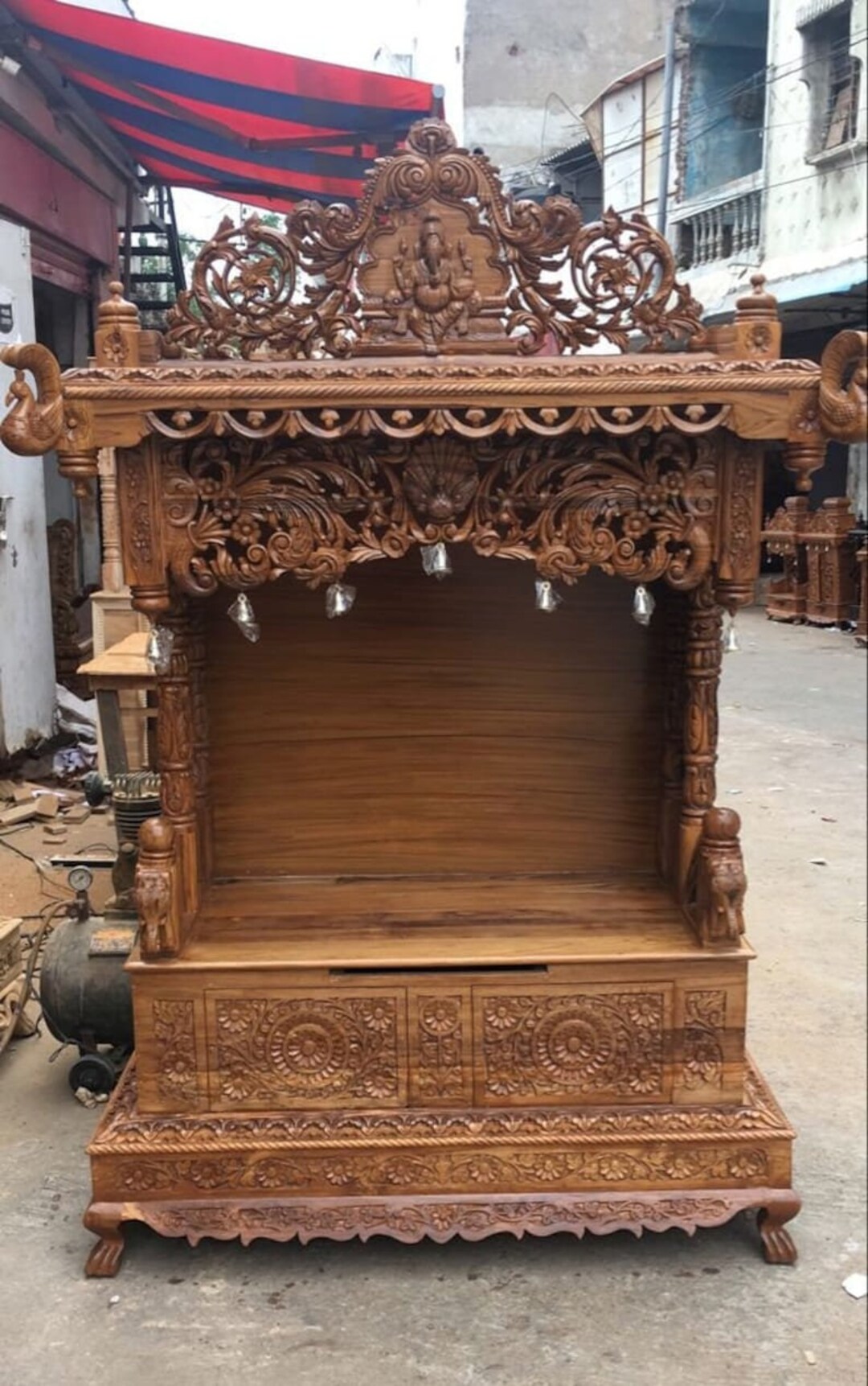 Solid Wood Home Pooja Temple ( 60" H, 42" W, 18" D) South Indian Design ...