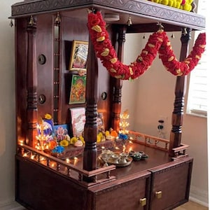 Traditional Wooden Home Temple Pujaa Mandir Handcrafted 55'' Large ...