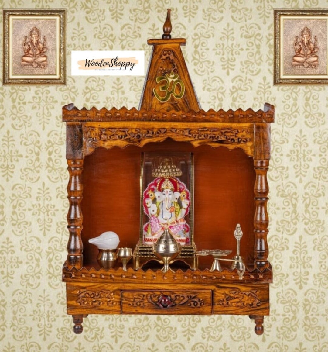 Wood Home Temple Puja Mandir New Gift Indian Home Temple South Indian ...