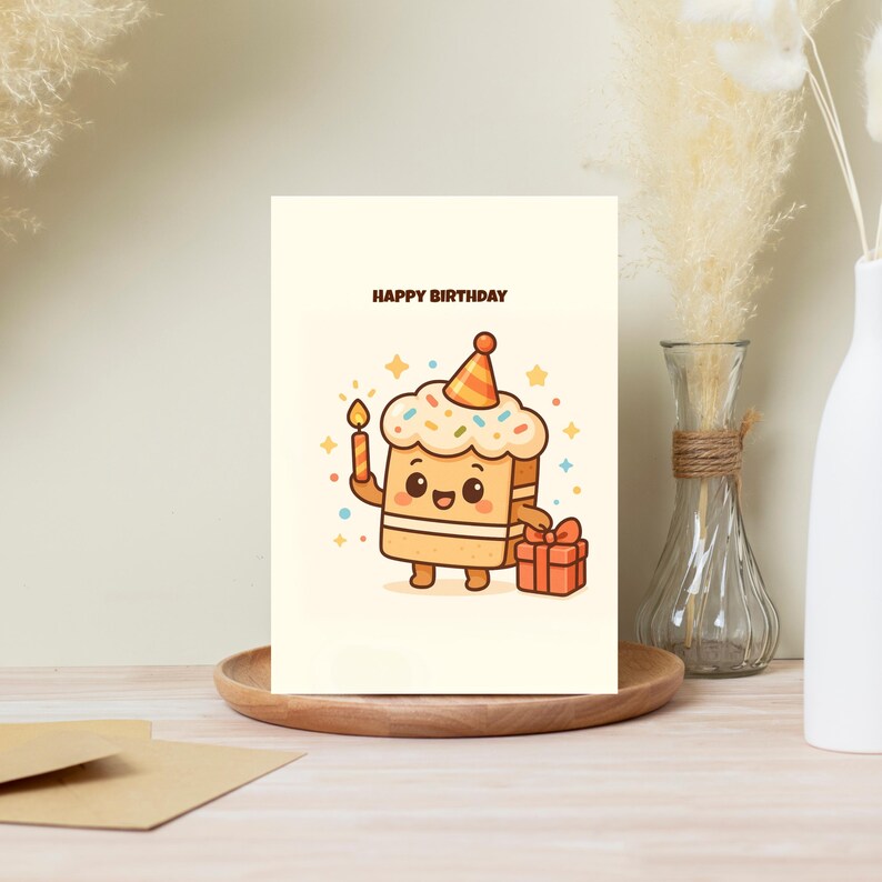 Kawaii Cake Birthday Card Printable | Cute Editable Greeting Card ...