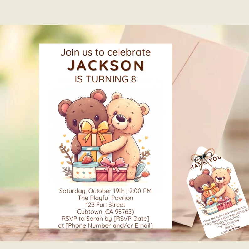 Editable Bear Birthday Invitation Template | Cute Bear Party Invite ...