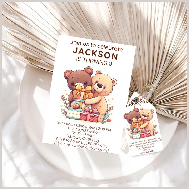 Editable Bear Birthday Invitation Template | Cute Bear Party Invite ...