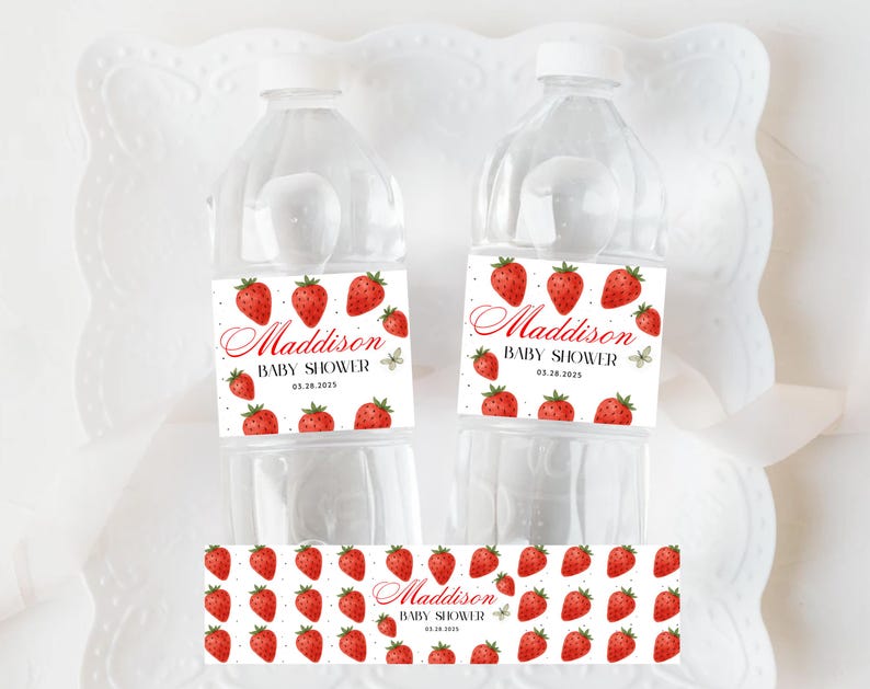 Strawberry Baby Shower Water Bottle Labels: Editable Drink Wraps (PDF ...