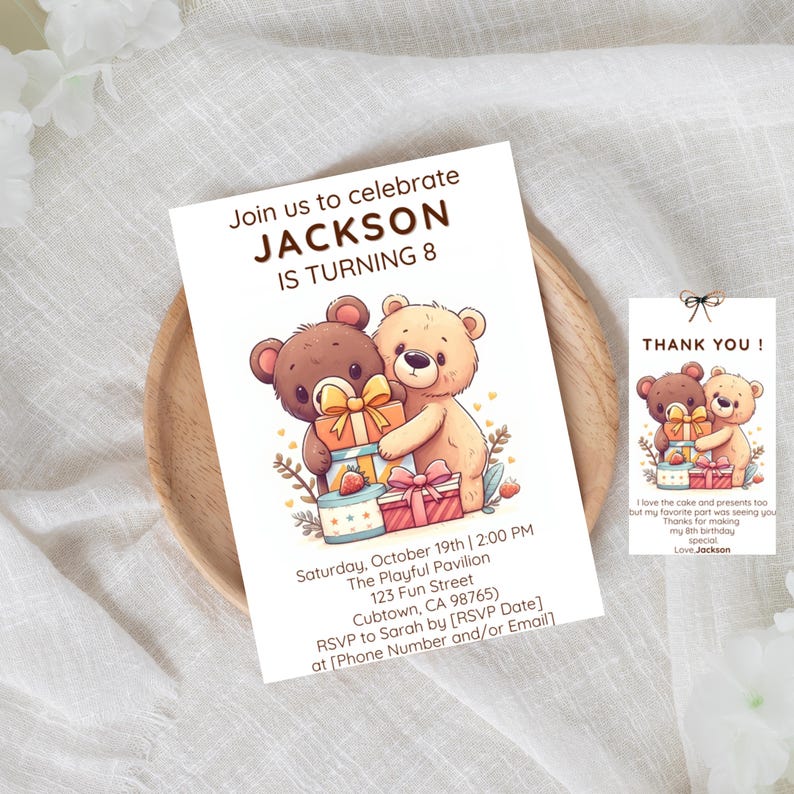 Editable Bear Birthday Invitation Template | Cute Bear Party Invite ...