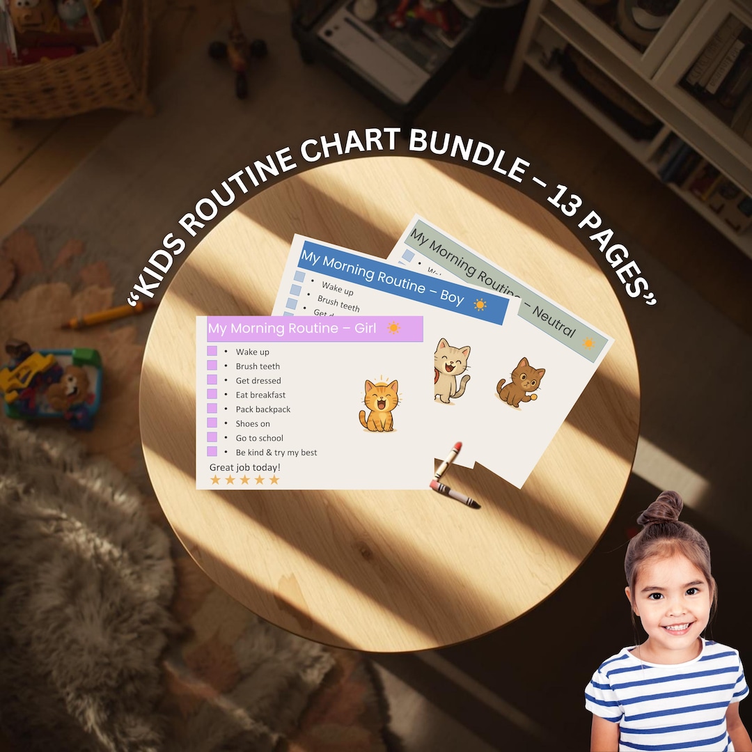 Cute Cat Daily Routine Chart • Kids Morning Checklist • Animal Theme ...