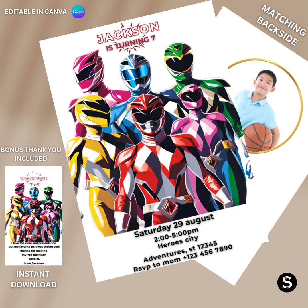 Power Rangers Birthday Invitation Editable Template | Superhero Party ...