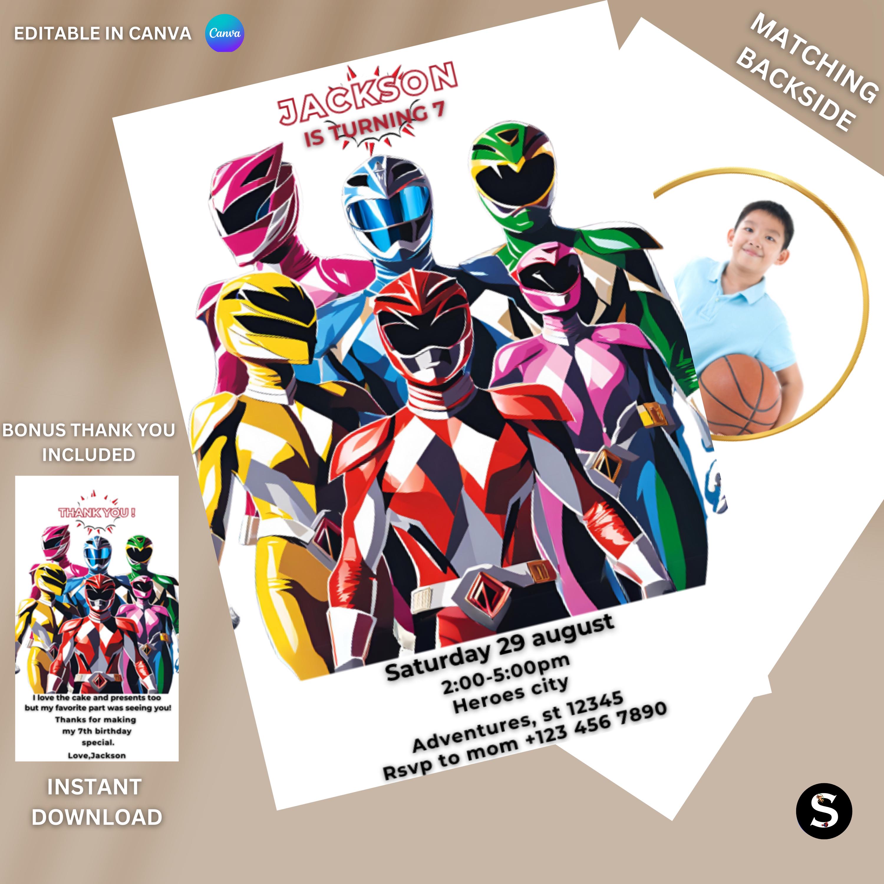 Power Rangers Birthday Invitation Editable Template | Superhero Party ...
