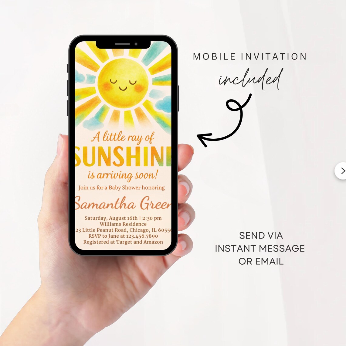 Editable Sunshine Baby Shower Invitation Set, A Little Ray of Sunshine ...
