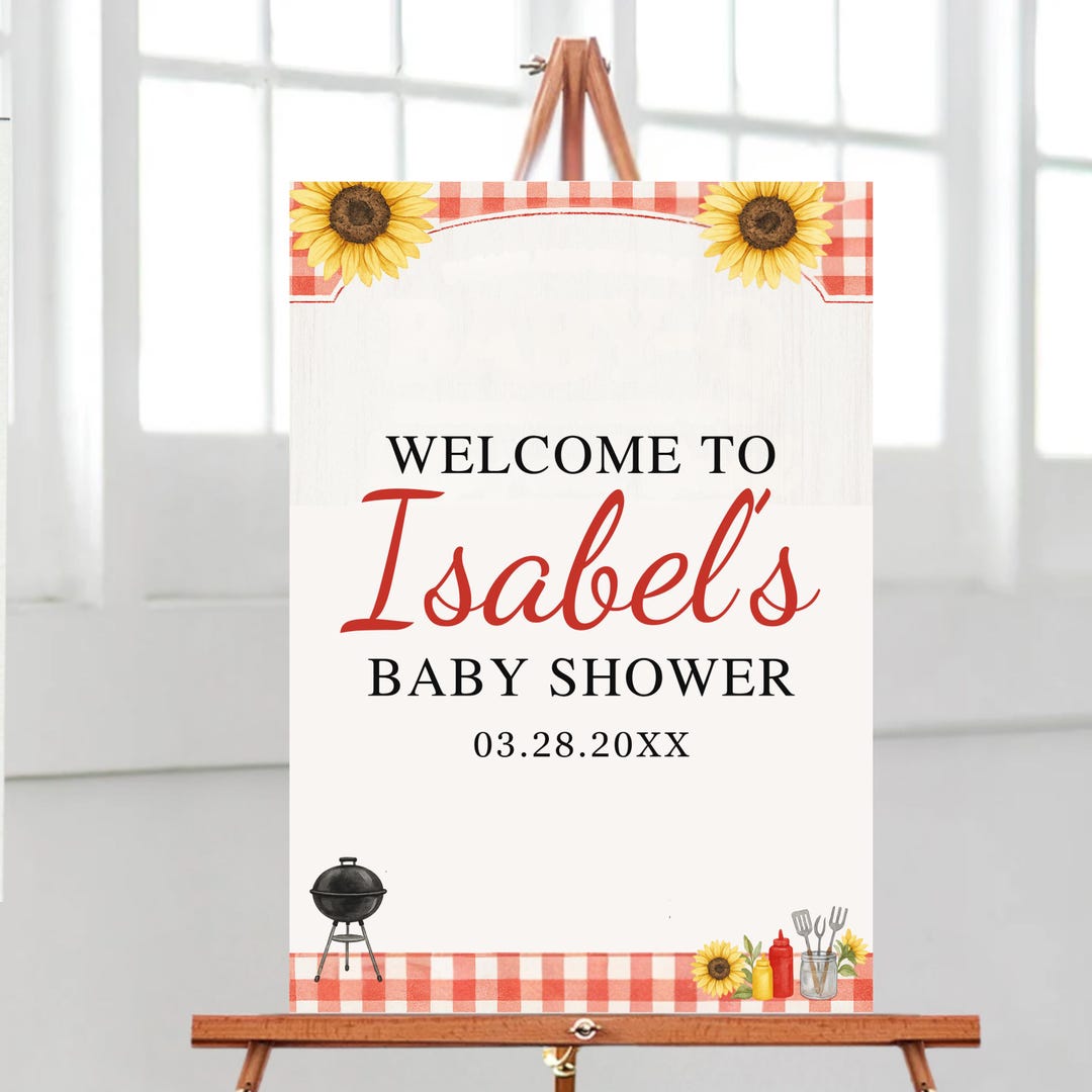 Editable BBQ Baby Shower Welcome Sign, Backyard Baby Shower Poster ...