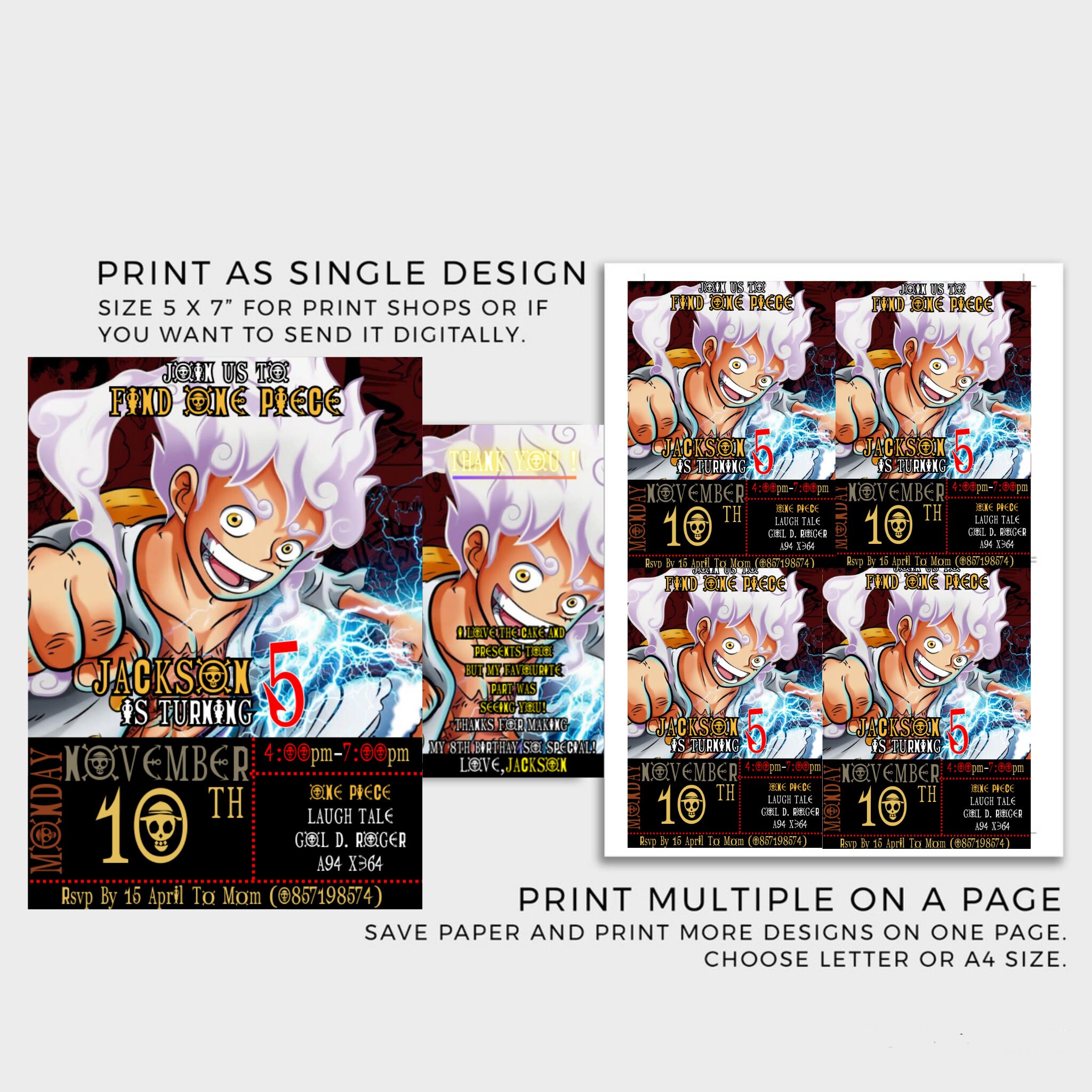 One Piece Editable Birthday Invite Digital Card-video Evite Printable ...