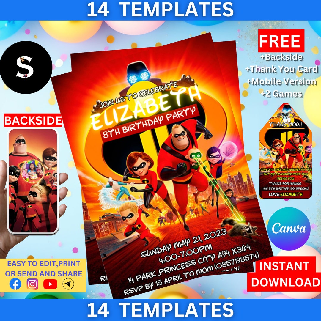 Incredibles Editable Birthday Invitation Template Digital - Etsy