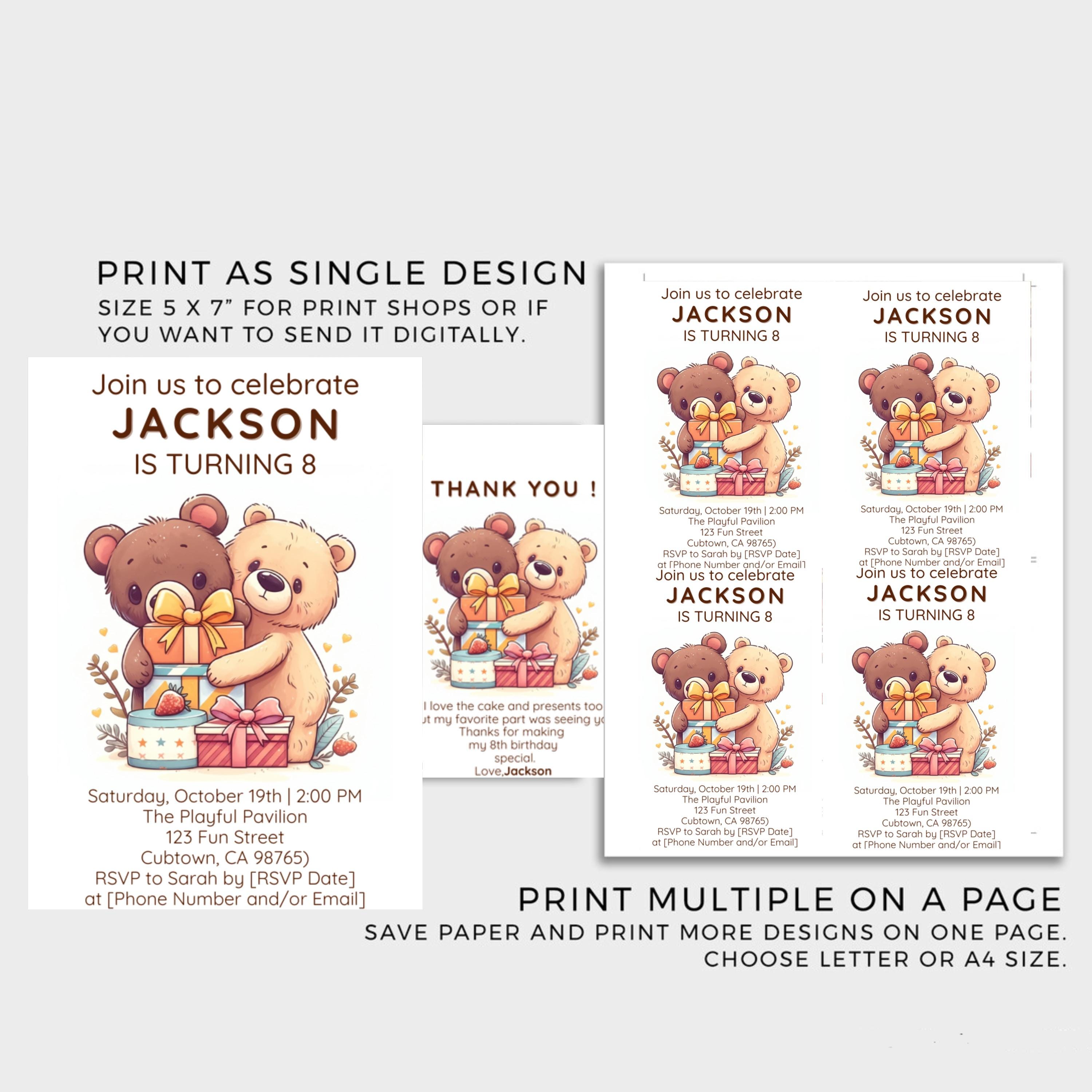 Editable Bear Birthday Invitation Template | Cute Bear Party Invite ...