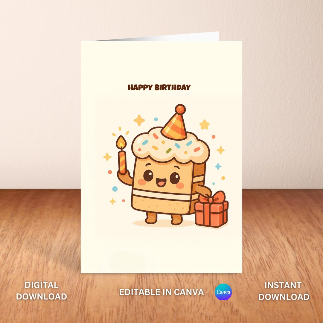 Kawaii Cake Birthday Card Printable | Cute Editable Greeting Card ...
