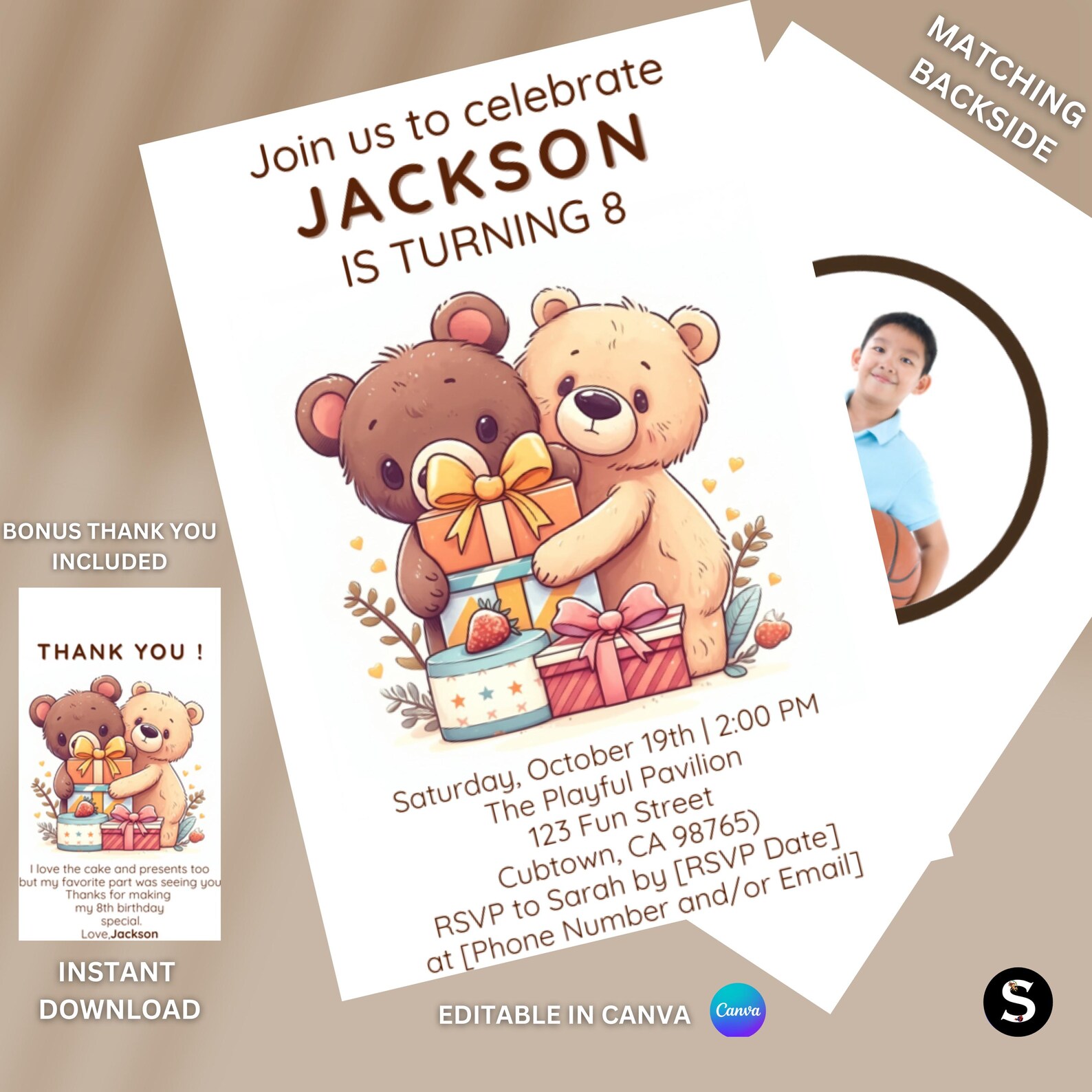 Editable Bear Birthday Invitation Template | Cute Bear Party Invite ...