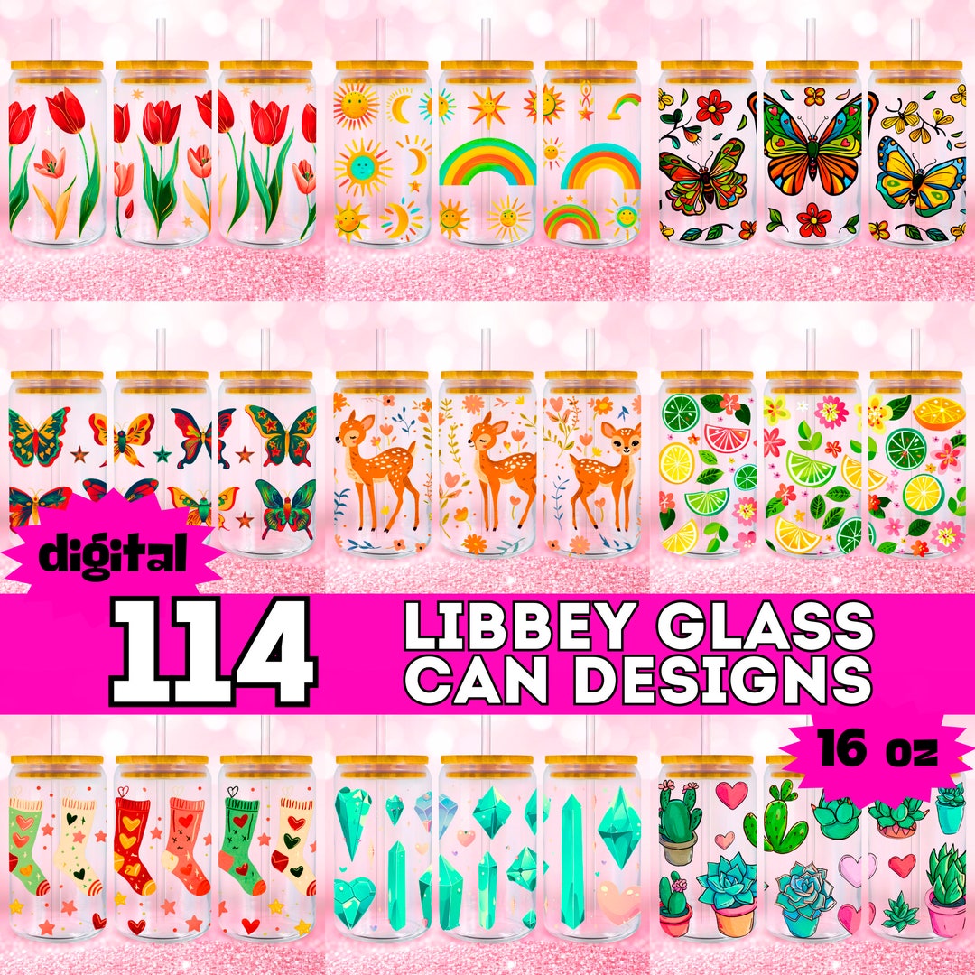 Bundle 16OZ Cute Libbey Glass Cup Wrap Sublimation Designs 16 Oz Wrap ...