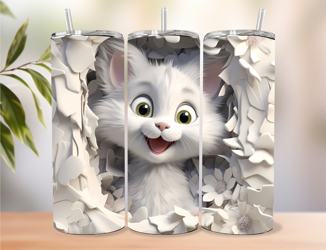 3D Cute Cat Funny Kitten 20 Oz Skinny Tumbler Sublimation Design, 3D ...