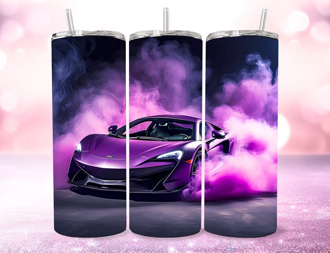 3D Racing Classic Car Purple Smoke, 20oz Skinny Tumbler Sublimation ...